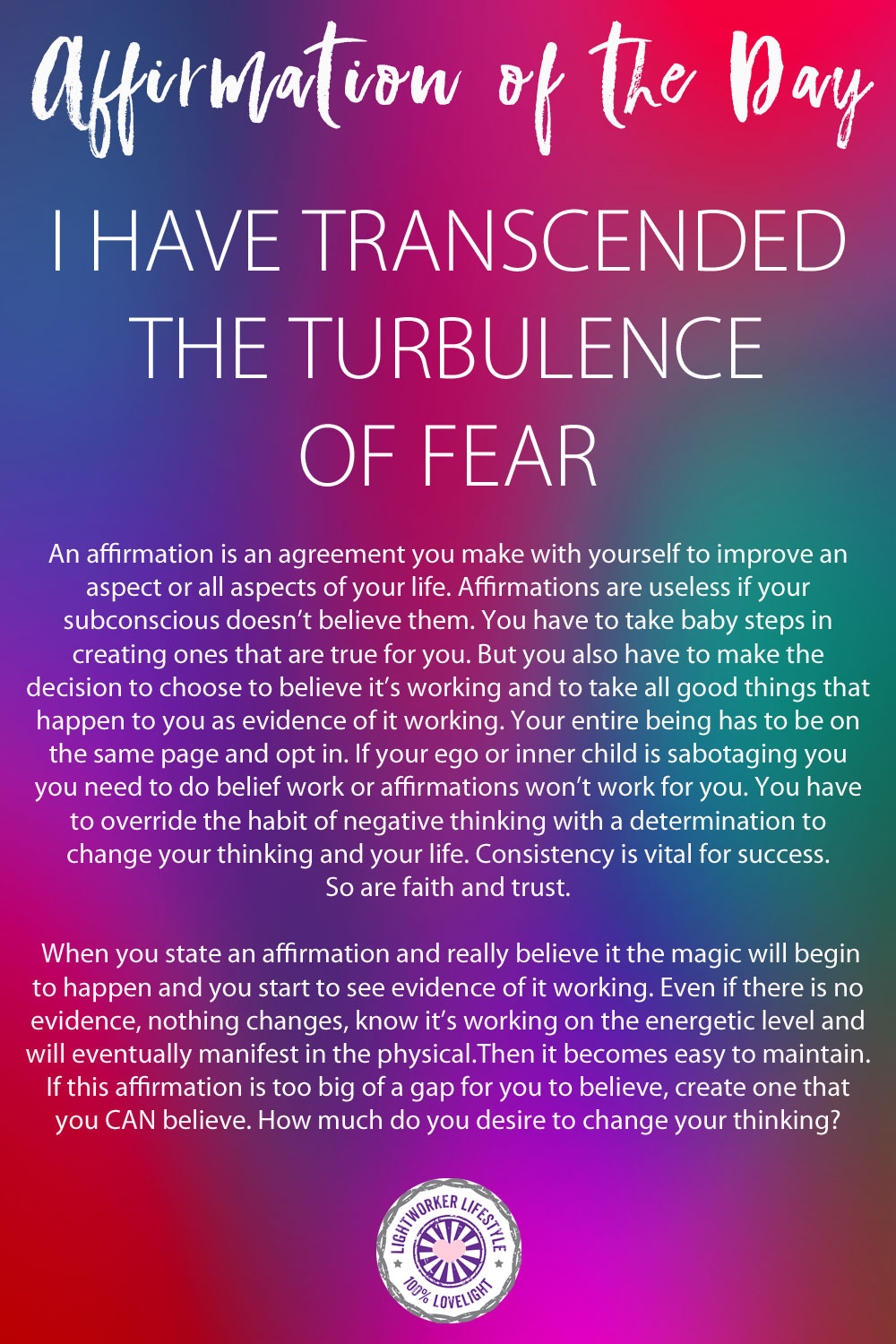 Affirmation of the Day - Transcending Fear - Lightworker Lifestyle